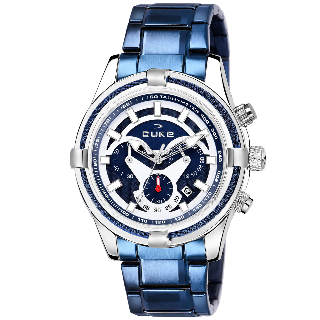 Duke Solid Stainless Steel Strap Chronograph Men Watch Blue Dial (DK40