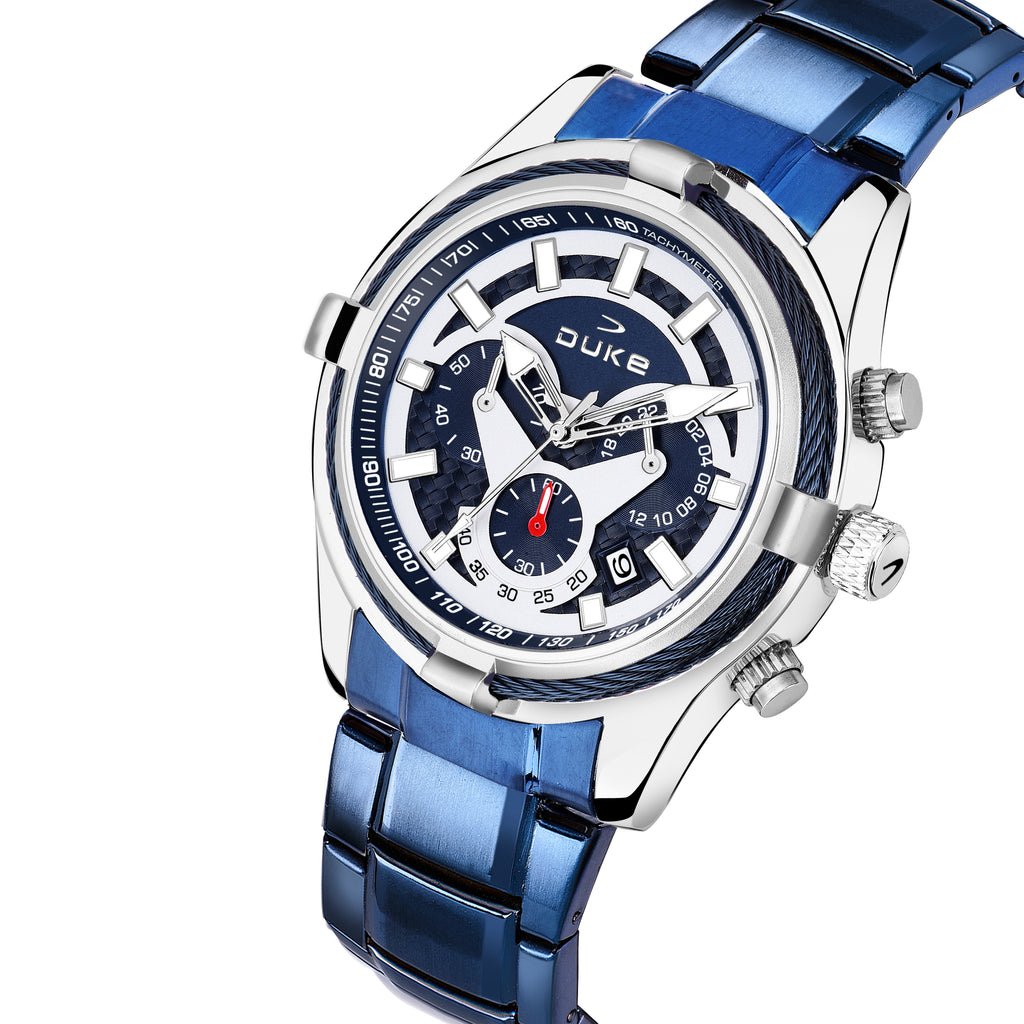 Duke Solid Stainless Steel Strap Chronograph Men Watch Blue Dial (DK40