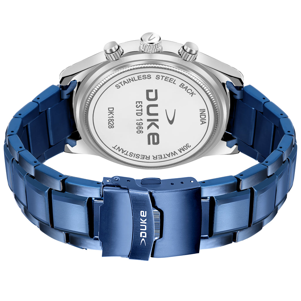 Duke Solid Stainless Steel Strap Chronograph Men Watch Blue Dial (DK40