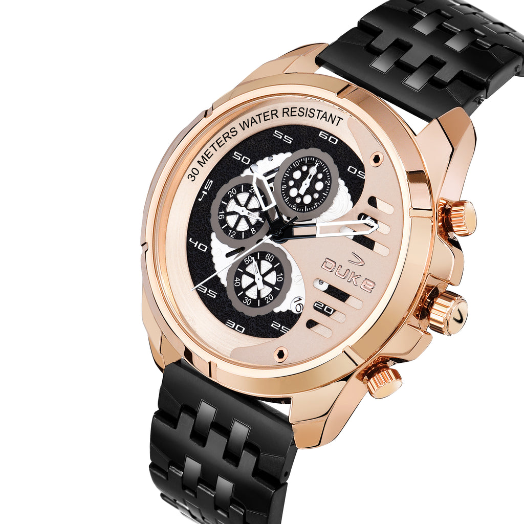 Duke Solid Stainless Steel Strap Chronograph Men Watch Rose Gold Dial
