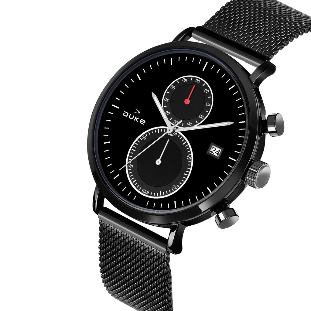 Duke Solid Stainless Steel Strap Chronograph Men Watch Black Dial (DK4