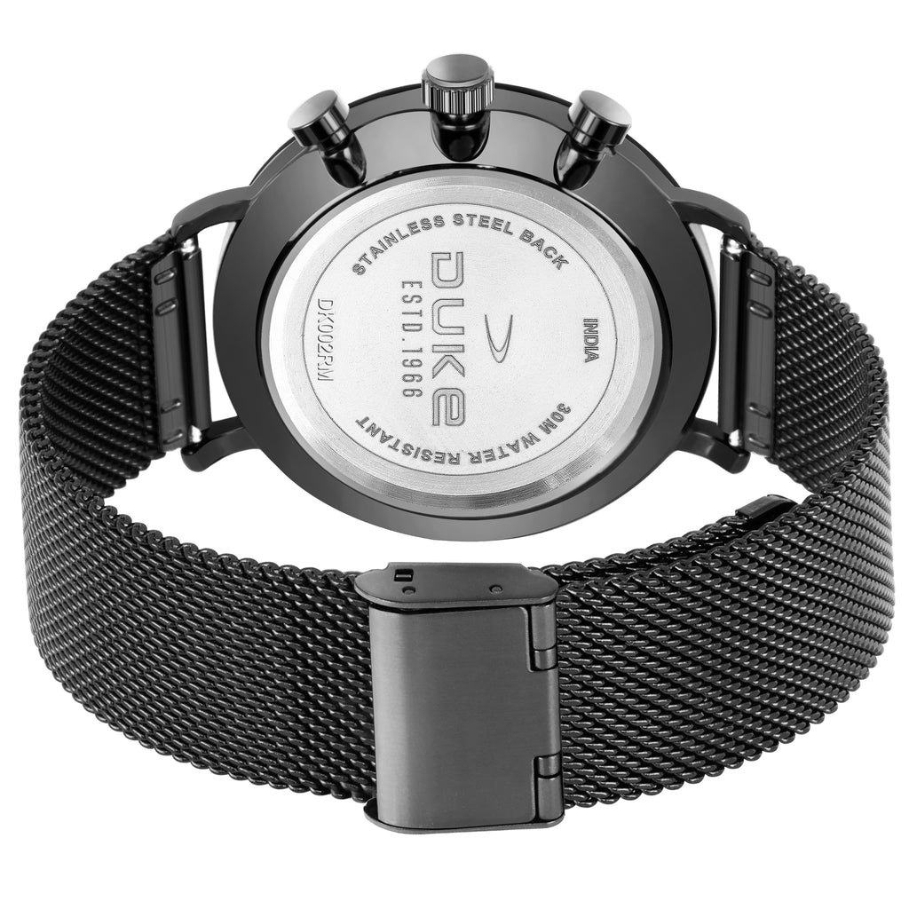 Duke Solid Stainless Steel Strap Chronograph Men Watch Black Dial (DK4