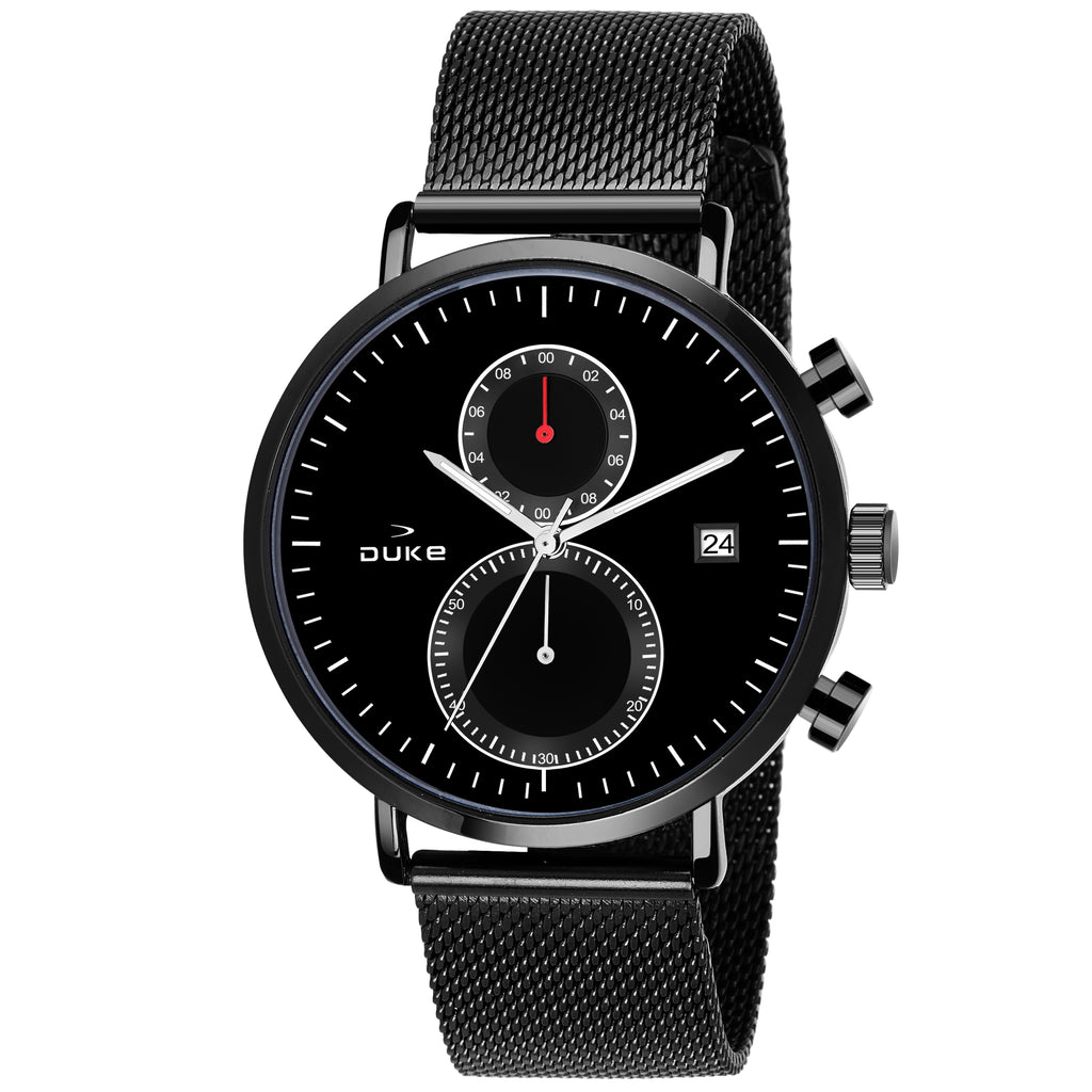 Duke Solid Stainless Steel Strap Chronograph Men Watch Black Dial (DK4
